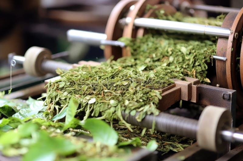 Close-up of Tea Leaves Being Rolled in Machinery Stock Illustration ...