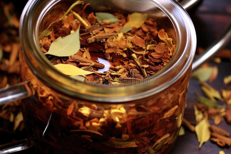 Close-up of Tea Leaves Steeping in a Glass Teapot Stock Illustration ...