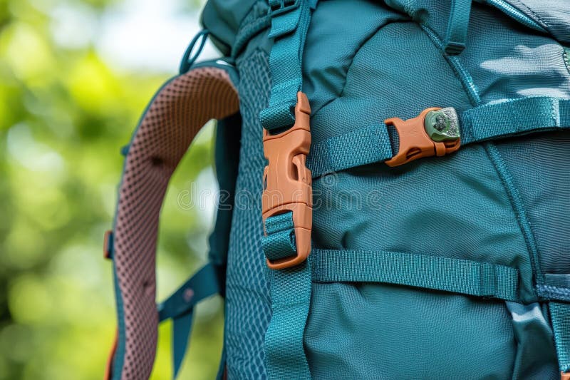 Close-up of Teal Backpack with Orange Buckles and Straps Stock ...