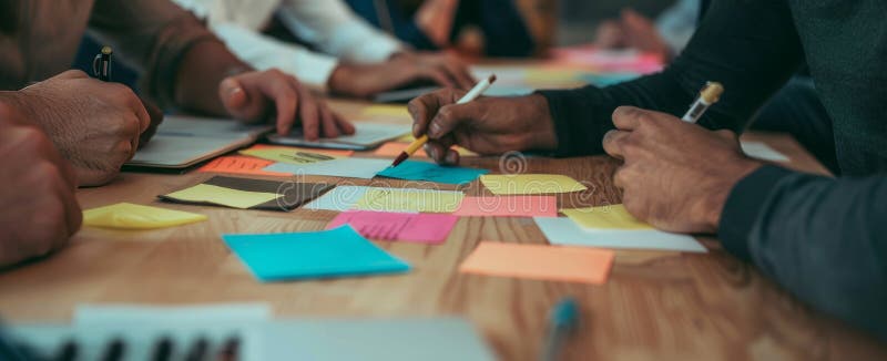Close Up of Team Members Working on a Project in an Office Stock Image ...