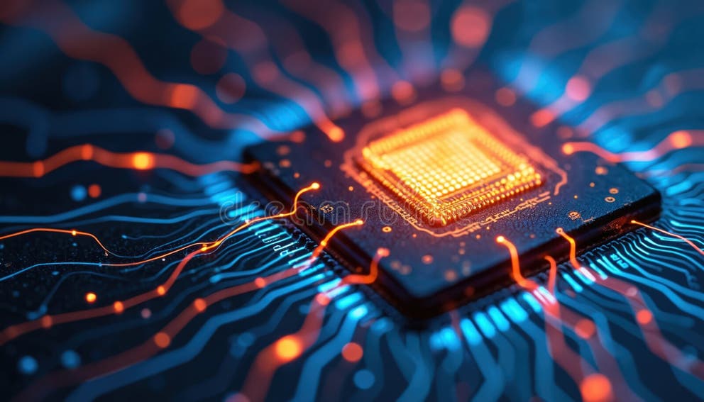 Close-up Tech Image of Computer Microchip, Central Processor Unit, with ...