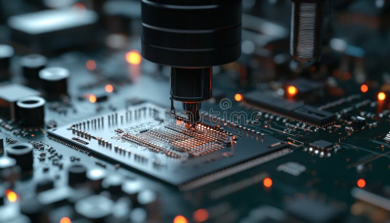 Close-up of a Technician Assembling a Circuit Board with Intricate ...