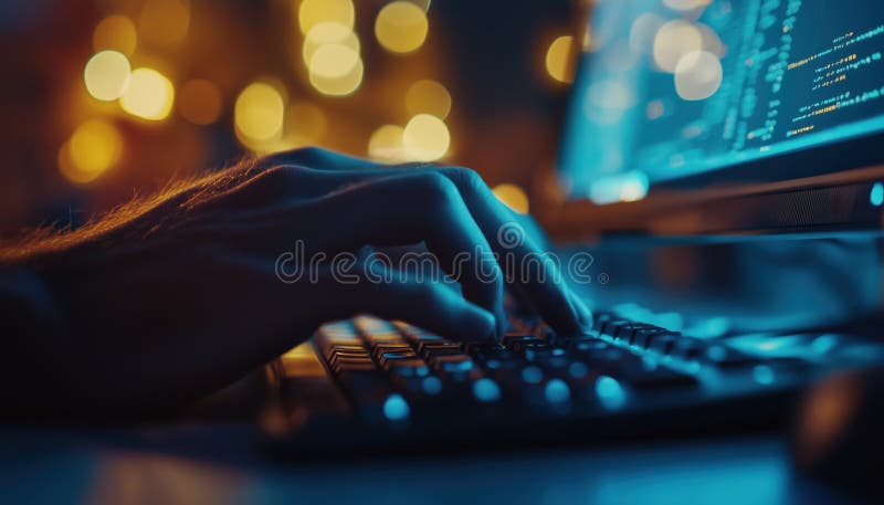 Close-Up it Technician Demonstrating Hands-on Programming, Coding, and Cyber Security in Office ...