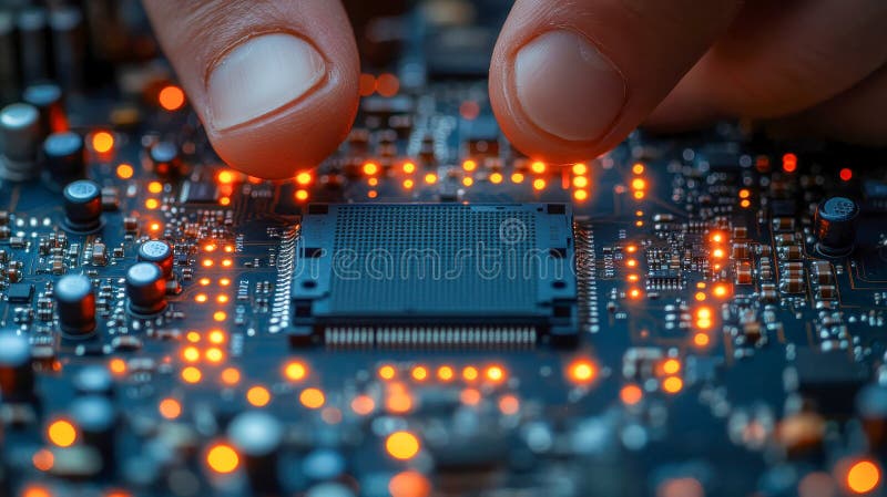 Close-up of a Technician Installing a CPU on a Motherboard ...