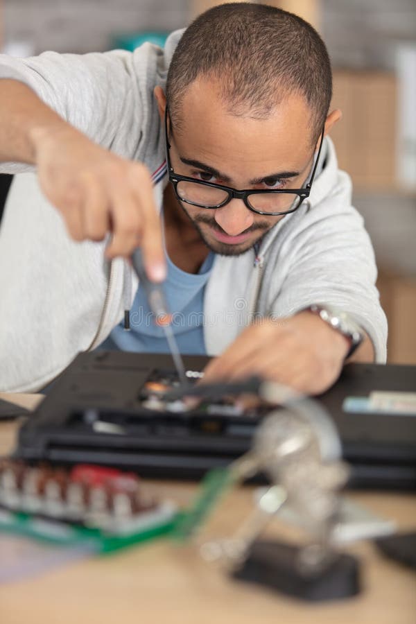 Close-up Technician Repairing Laptop at Desk Stock Image - Image of ...