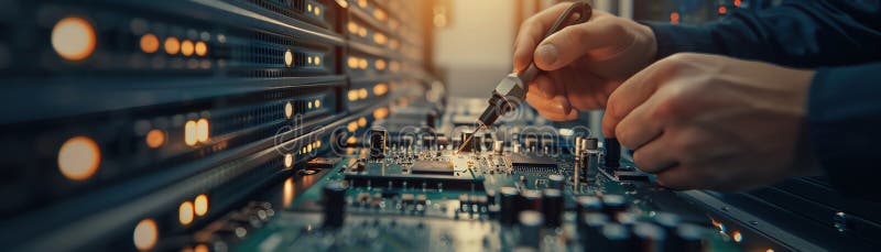 Close-up of a Technician S Hands Working on a Complex Server System ...