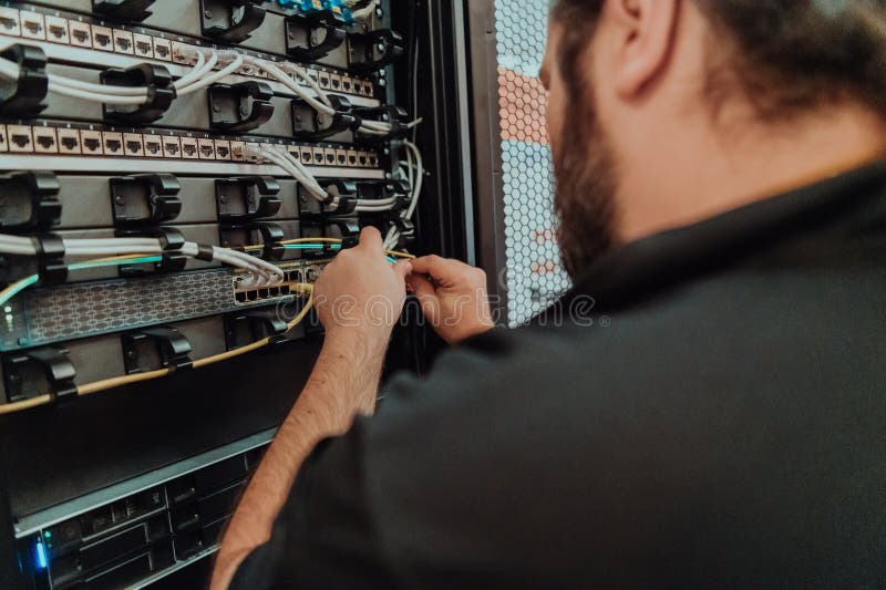 Close Up of Technician Setting Up Network in Server Room Stock Photo ... Close Up of Technician Setting Up Network in Server Room Stock Photo ...