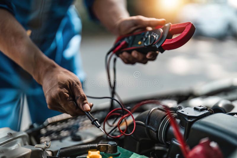Close Up Technician Uses Multimeter Voltmeter To Check Voltage Level in ...