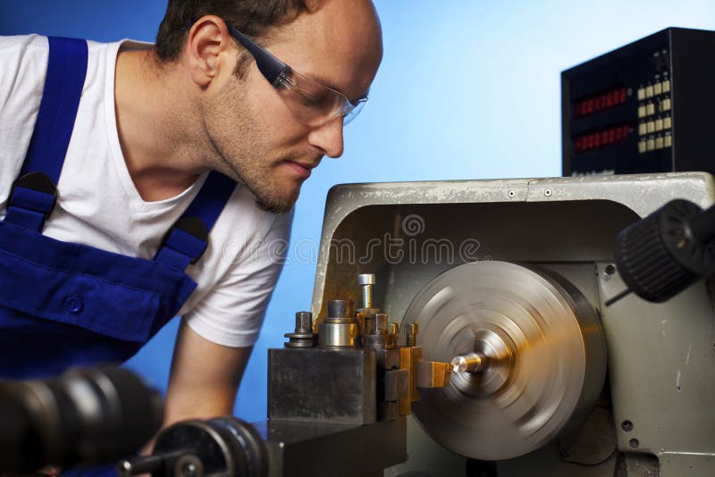 Close-up of Technician Working on Lathe Machine Stock Image - Image of ...