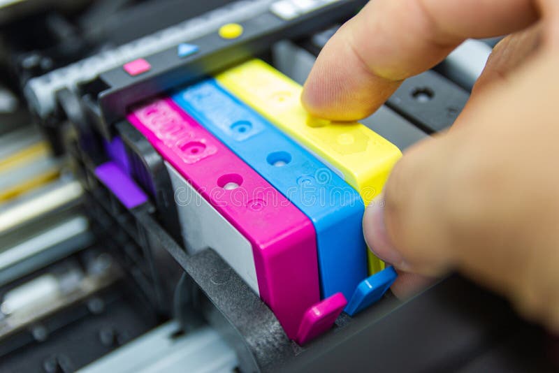 Technicians are Installing the Color Printer Inkjet Cartridge Stock ...