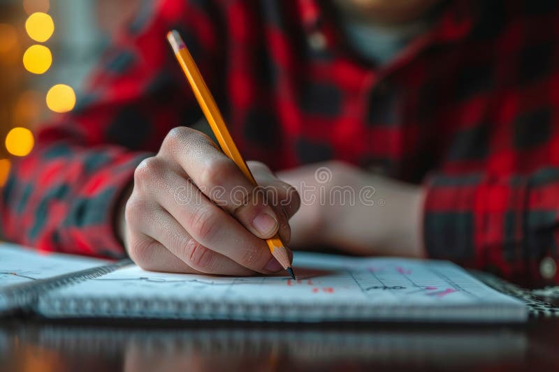 Close-Up of Teen Boy Writing in Notebook - Focus and Creativity Stock ...