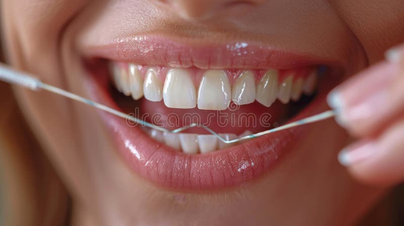 Close Up of Teeth and Dental Floss Stock Photo - Image of medicine ...