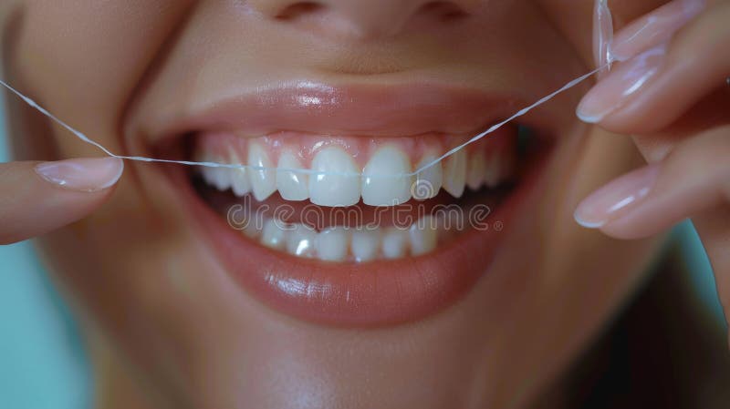 Close Up of Teeth and Dental Floss Stock Image - Image of medicine ...
