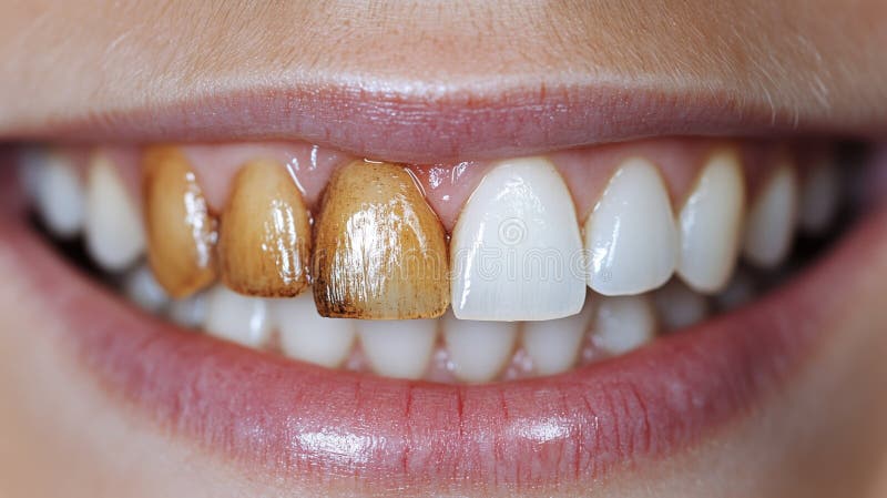 Close-up of Teeth with Stains and Whitening Contrast Stock Photo ...