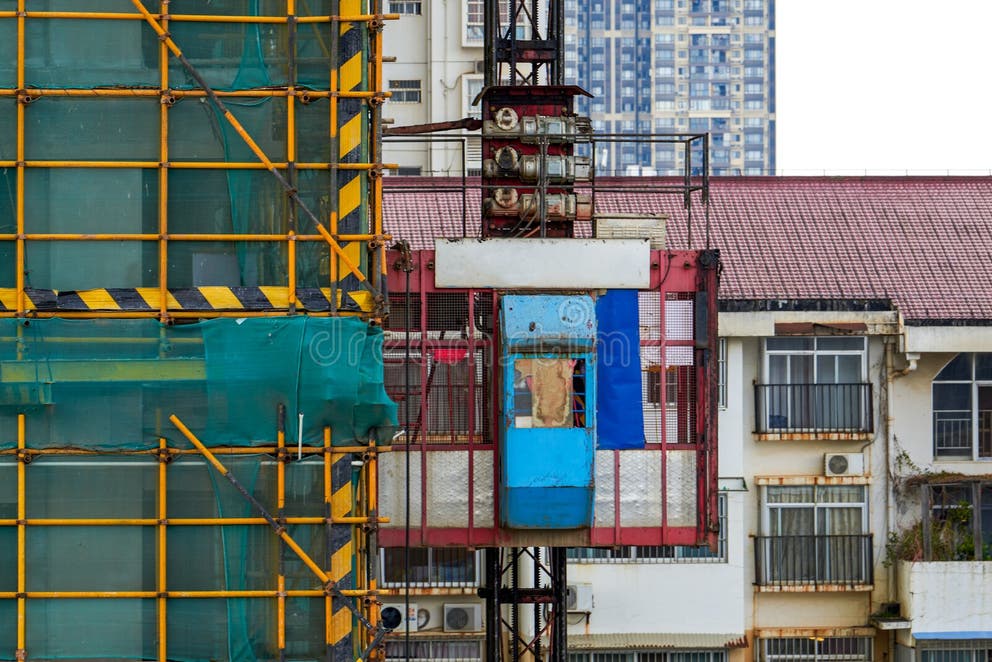 Close-up of Temporary Construction Elevator Used on Building Site ...