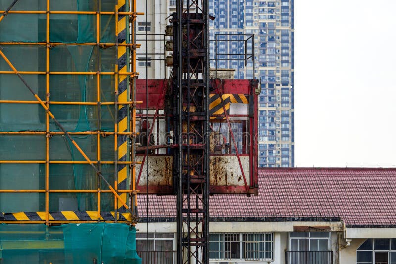 Close-up of Temporary Construction Elevator Used on Building Site ...