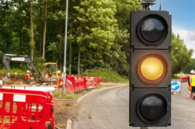 The Temporary Portable Traffic Light Installed To Manage Traffic Flow ...