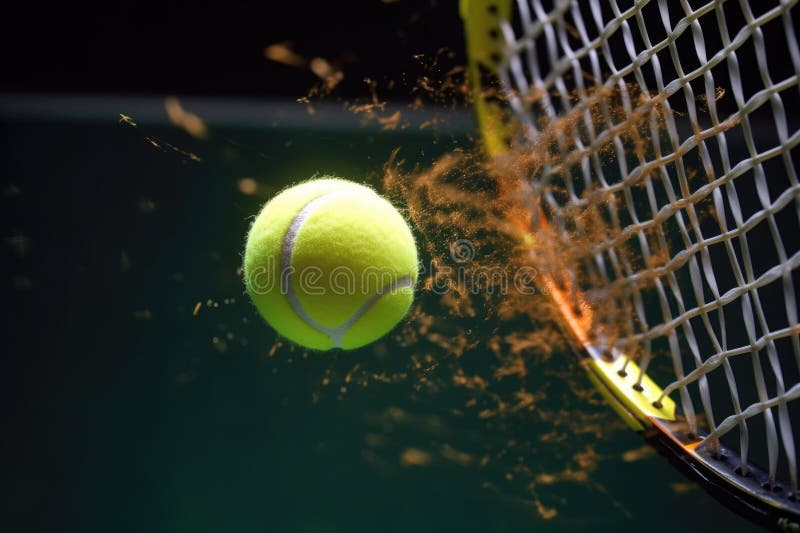 Close-up of a Tennis Ball Hitting the Racket Strings Stock Image ...