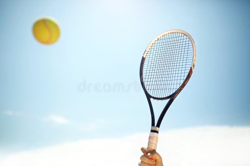 Close Up of Tennis Racket and Ball in Action Stock Photo - Image of ...
