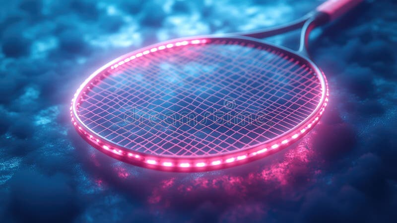 A Close-up of a Tennis Racket with Glowing Pink Lights Stock ...