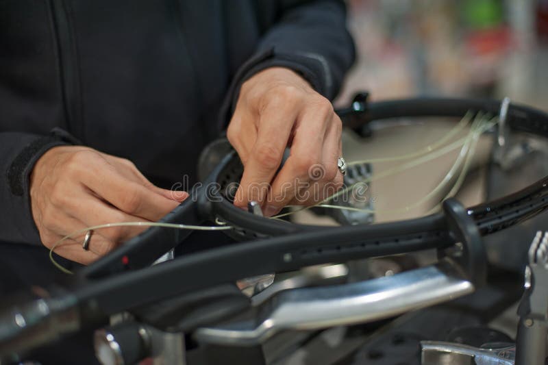 Close Up of Tennis Stringer Hands Doing Racket Stringing Stock Image ...