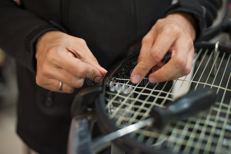 Close Up of Tennis Stringer Hands Doing Racket Stringing Stock Image ...