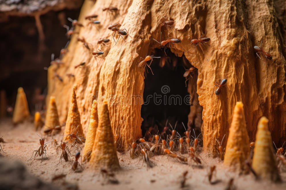 Close-up of Termites Constructing Mound Entrance Stock Illustration ...
