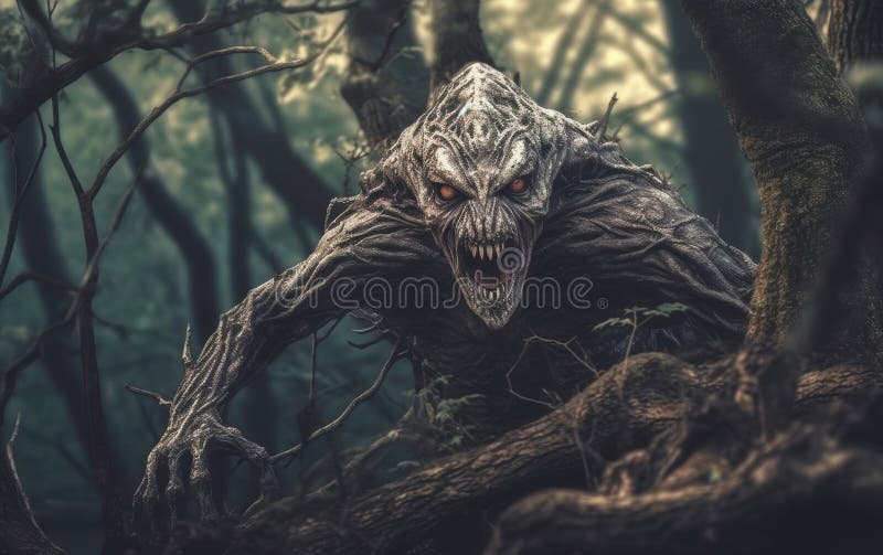 Creepy Monster in the Woods. Created by Generative Artificial ...