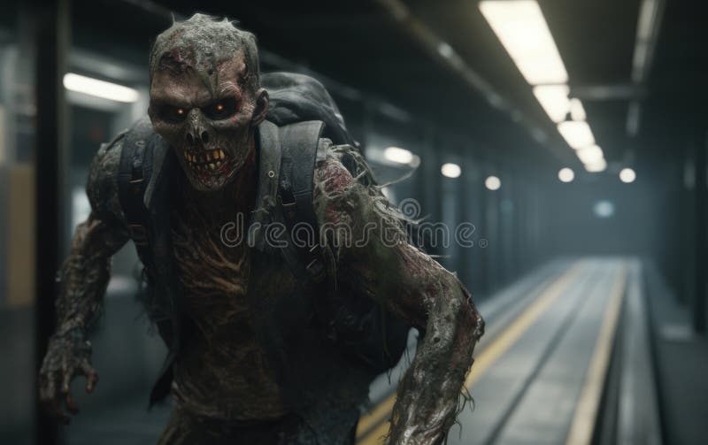 Zombie in Subway Station. Created by Generative Artificial Intelligence ...