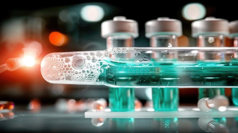 Close Up Test Tube Blue Liquid Bubbles Laboratory Setting Stock Photos ...