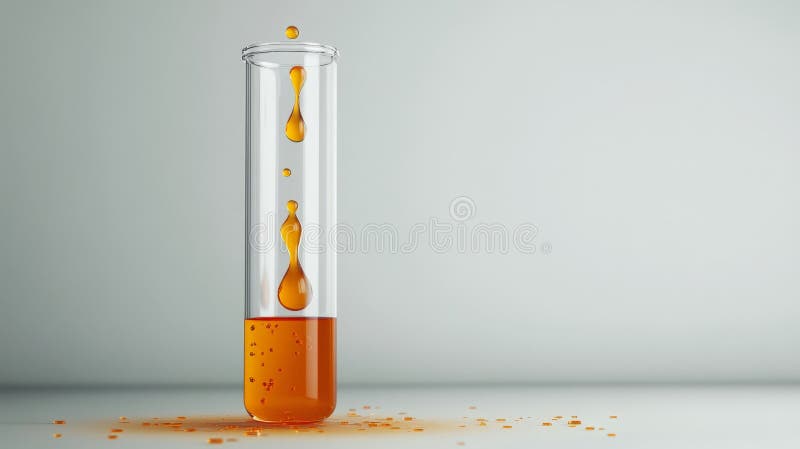 Close-up of a Test Tube with Orange Liquid and Falling Droplets ...