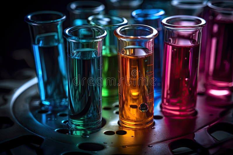 Close-up of Test Tubes and Beakers, with Colorful Liquid Inside Stock ...
