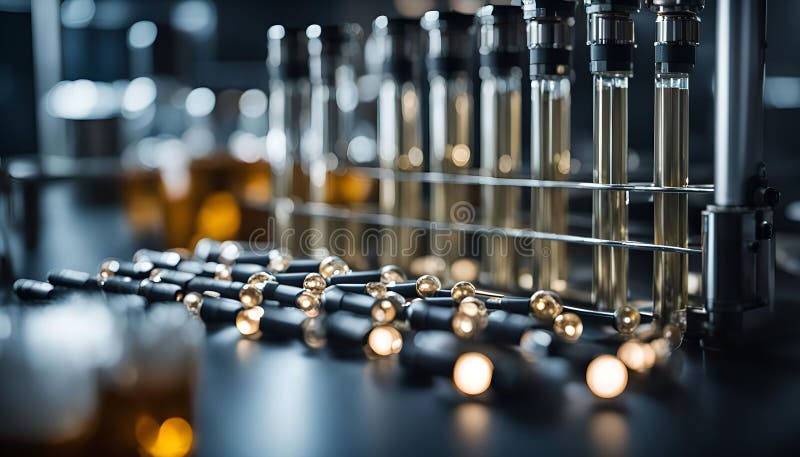 Close-up of Test Tubes and Capsules in a Laboratory Setting Stock ...