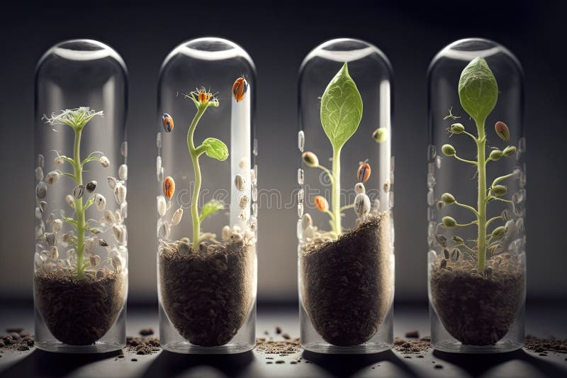 Close-up of Test Tubes with Seeds Sprouting and Growing Stock ...