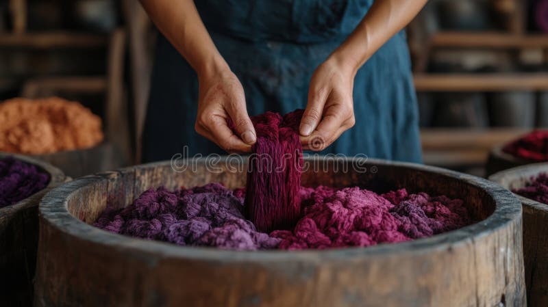 Close-up of Textile Dyeing Process with Vibrant Colors in Artisan ...