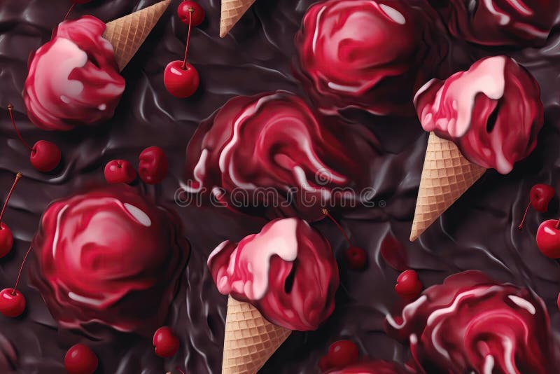 Close Up Texture of Black Cherry Ice Cream Tile. Banner. Generative AI ...