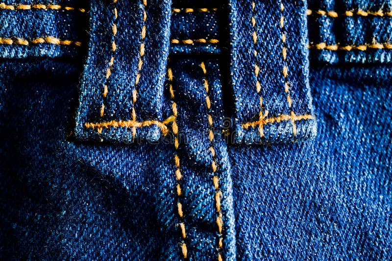 Close-up Texture of Blue Denim Stitched with Orange Thread Stock Image ...