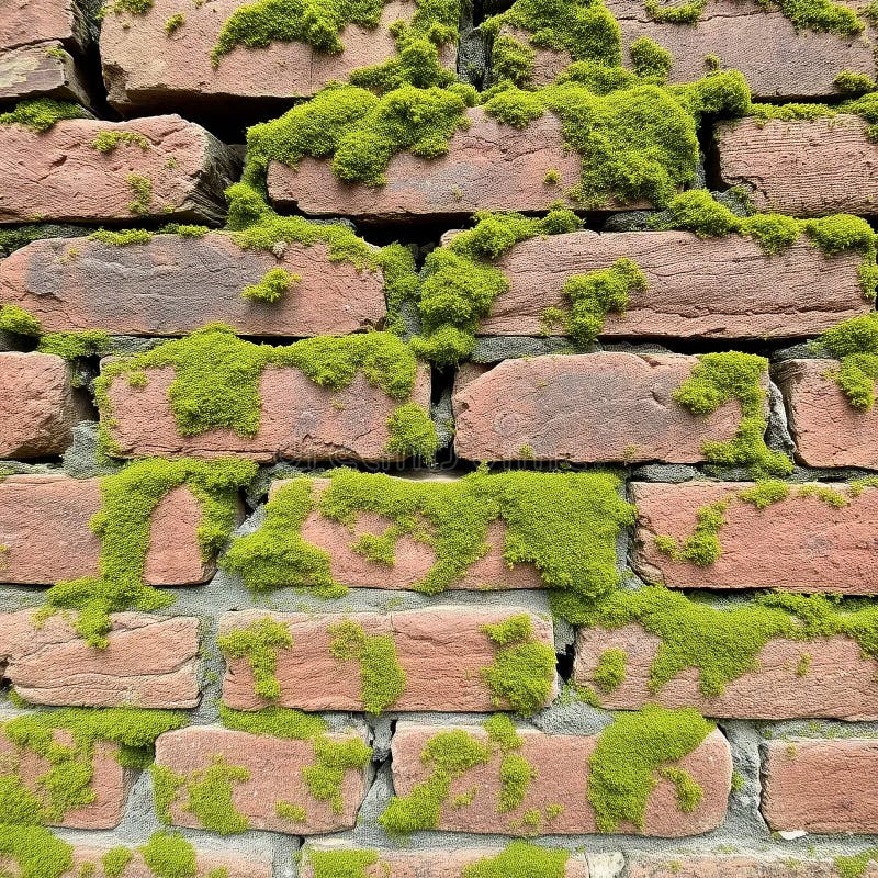 Close-up Texture of a Moss-covered Brick Wall Stock Image - Image of ...