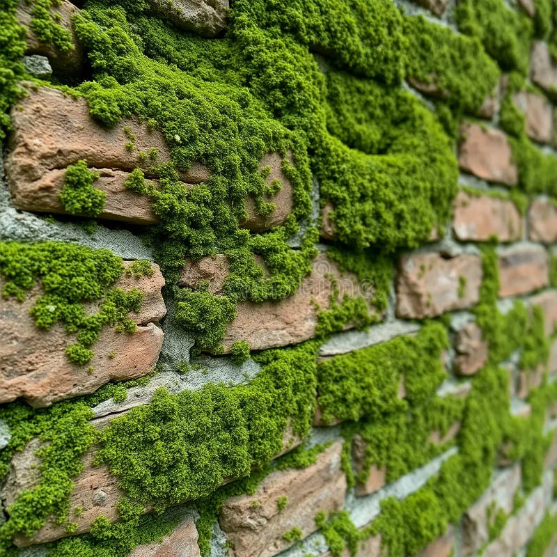 Close-up Texture of a Moss-covered Brick Wall Stock Image - Image of ...