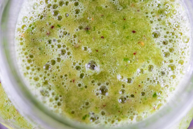 Close-up on the Texture of a Smoothie in a Mug, Bubbles of Liquid, Top ...