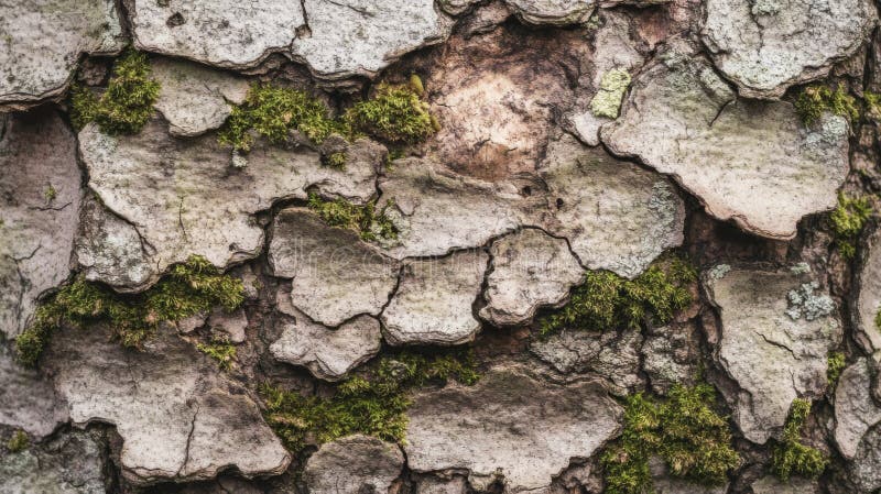 Close-up Texture of Tree Bark with Green Moss Stock Illustration ...