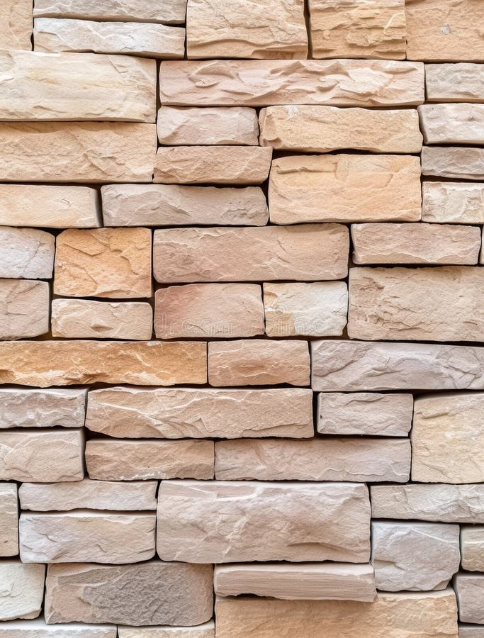 Close-up of Textured Beige and Cream Stone Brick Wall Pattern. Stock ...