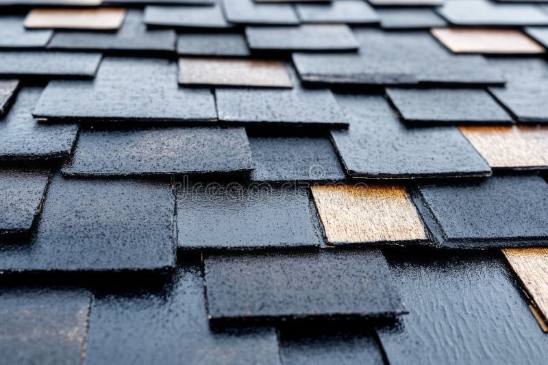 Textured Bitumen Shingles Covering a Residential Roof in Perspective ...