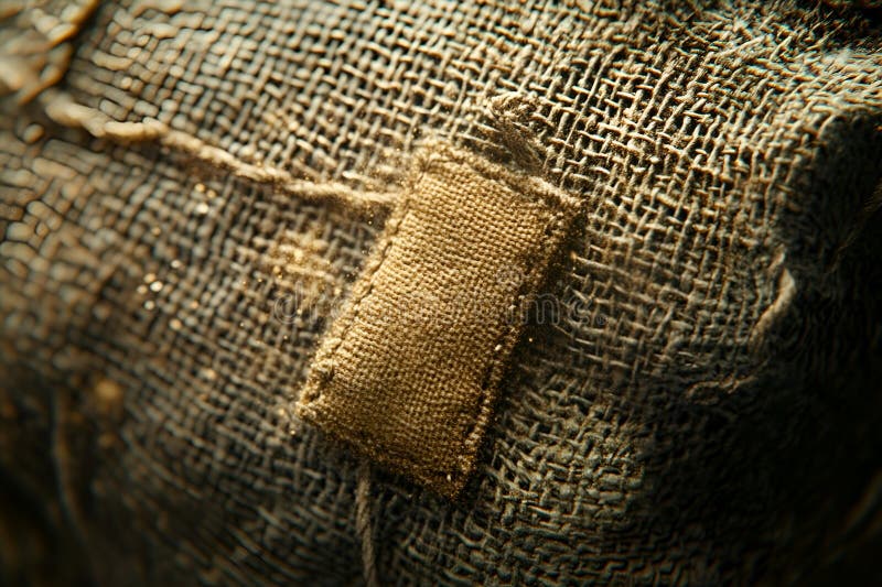 Close-up of a Textured Burlap Fabric with a Sewn Patch Stock Photo ...