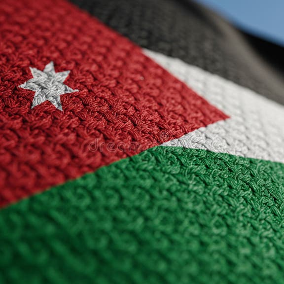 Close-up of a Textured Fabric Displaying the Flag of Jordan. the Design ...