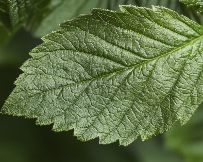 Close Up of a Textured Green Leaf with Serrated Edges Stock ...