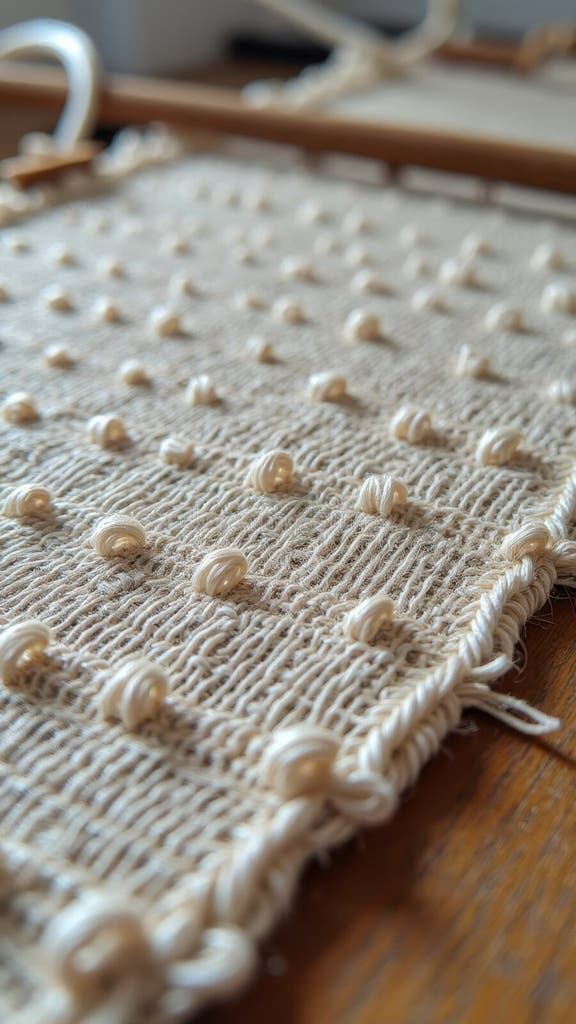 Close-up of Textured Handwoven Fabric with Looped Thread Pattern Stock ...