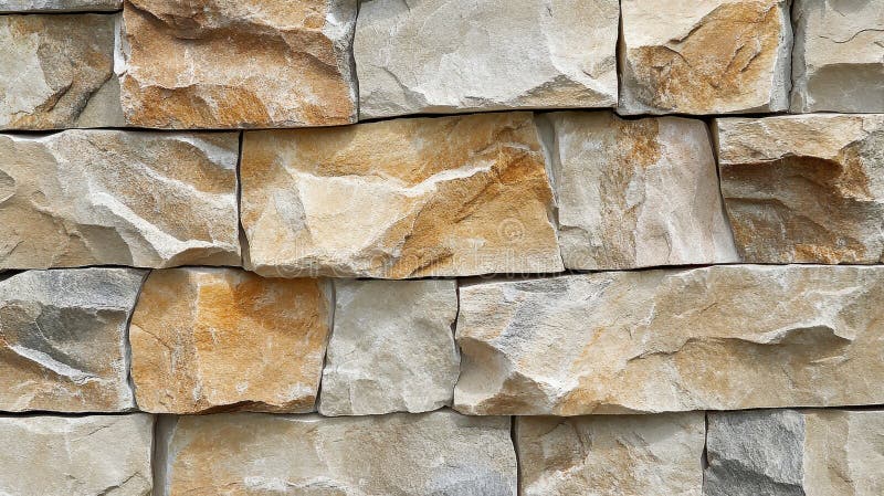 A Close-up of a Textured Stone Wall Featuring Various Shades of Beige ...