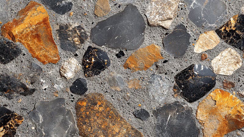 Close-up of Textured Surface with Embedded Stones in Grey Mortar Stock ...