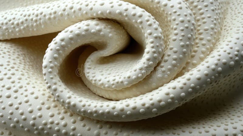 Close-up of Textured White Fabric with Spiral Pattern and Circular Dots ...